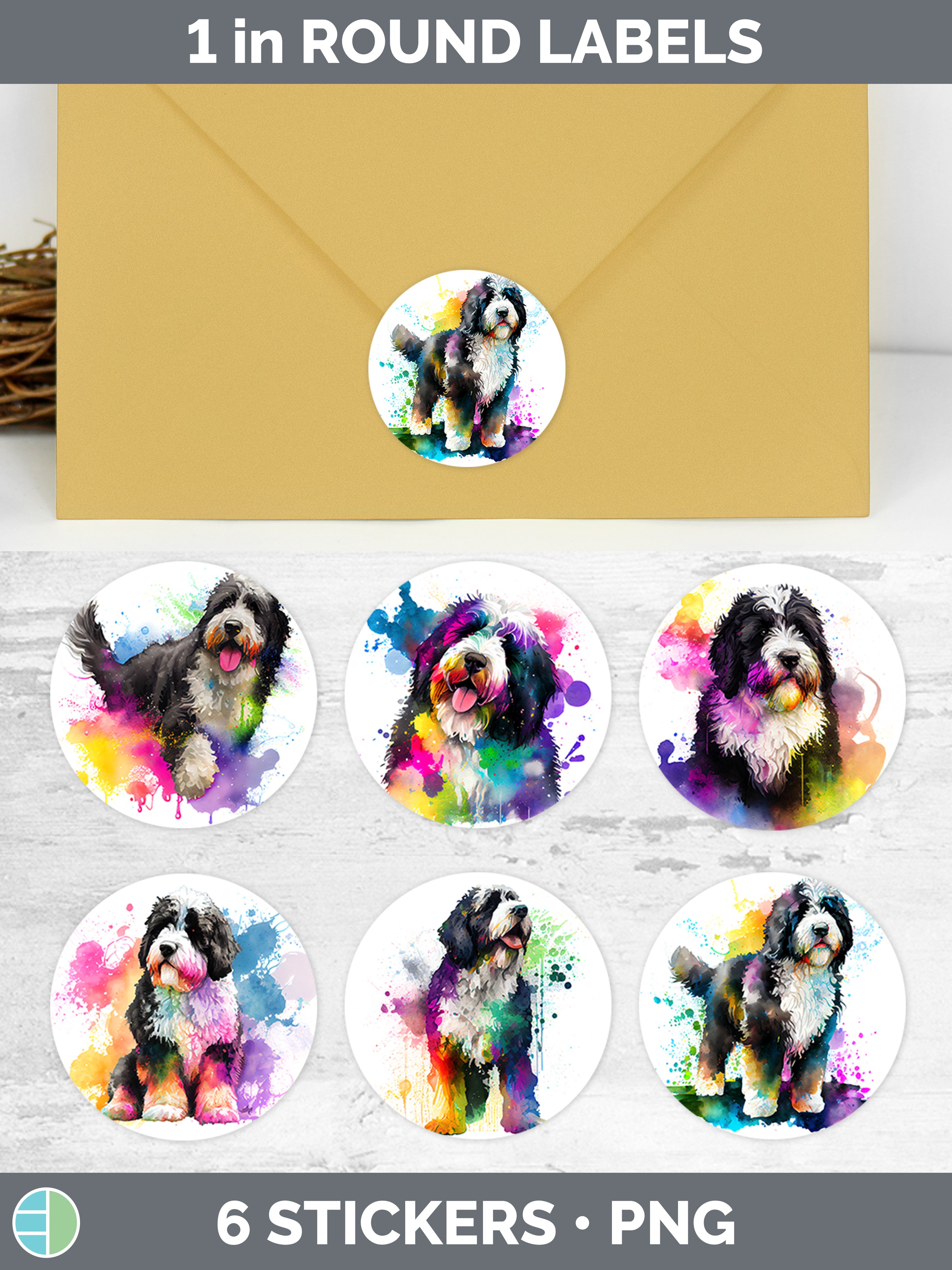 Rainbow Bernedoodle Dog Stickers | Round Labels Designs Bund