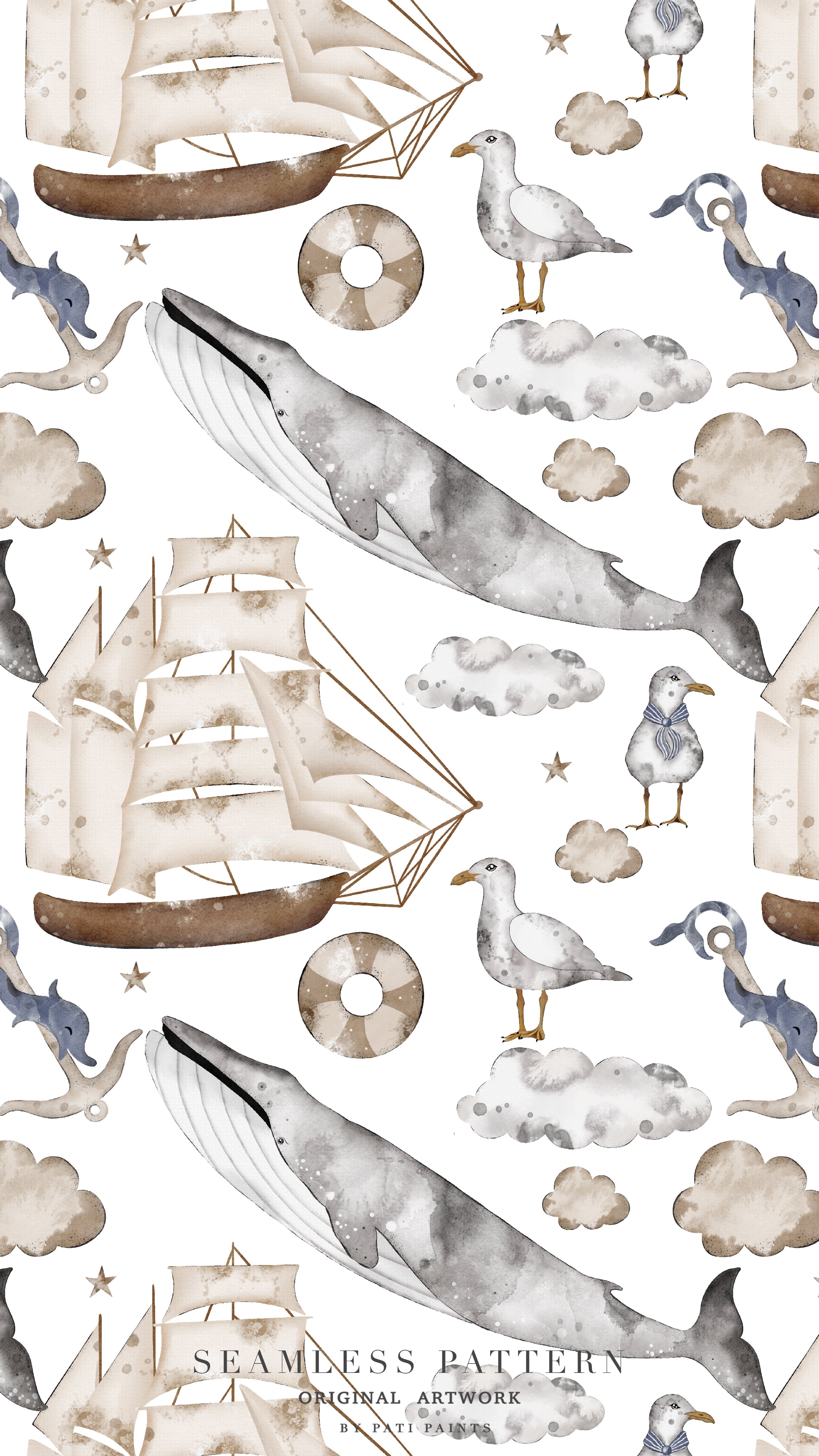 Watercolor Nautical Collection - Seagull Sailors - Nursery