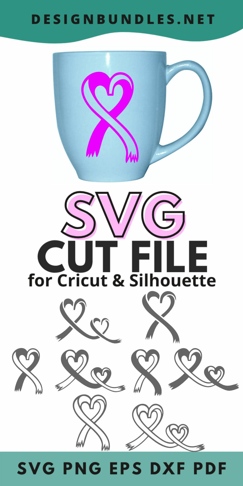 HEART RIBBON 01 SET 07 AWARENESS SVG CUT FILE SUBLILIMATION