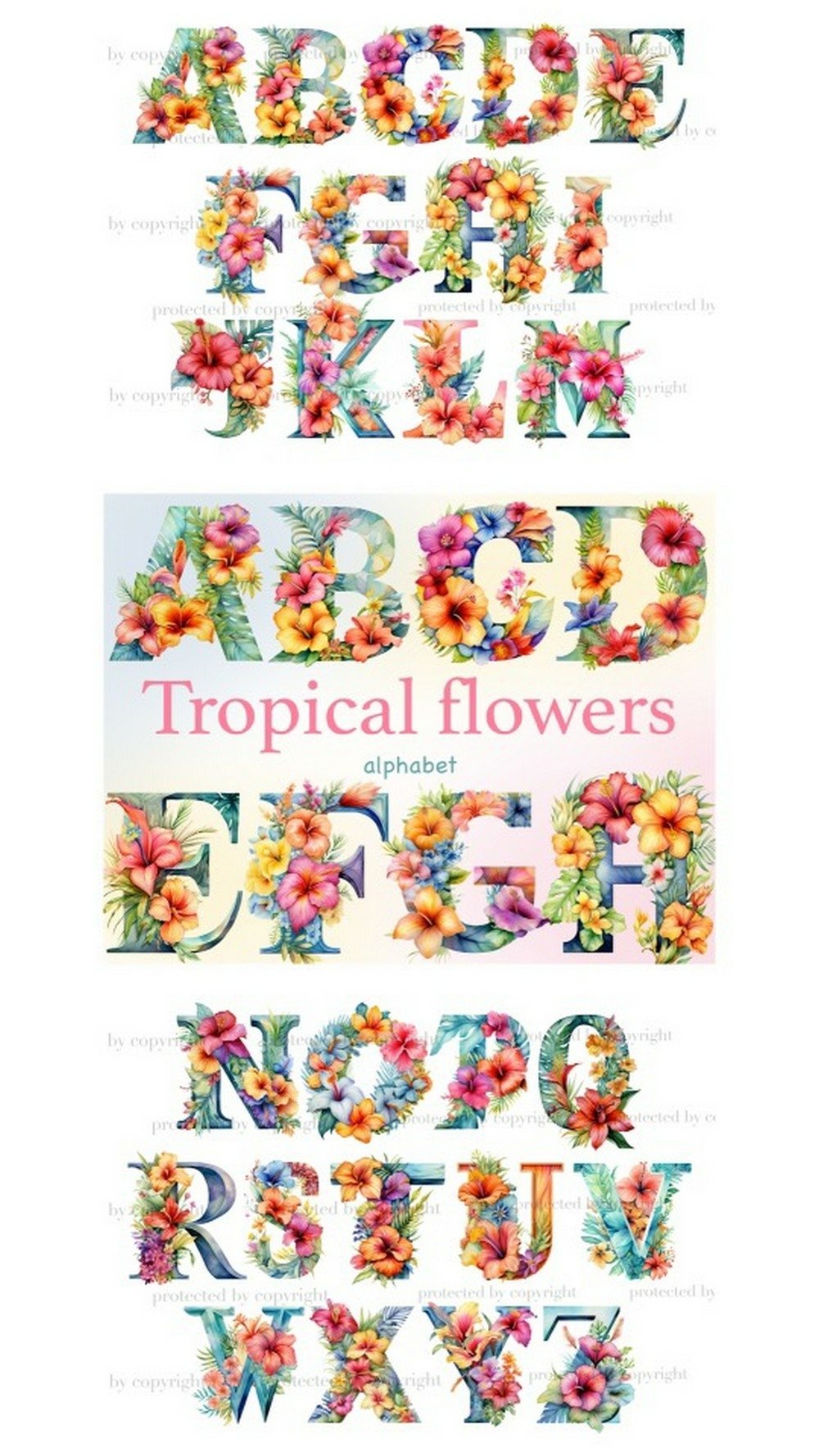 Tropical Flowers Alphabet | Summer Wedding Invitation