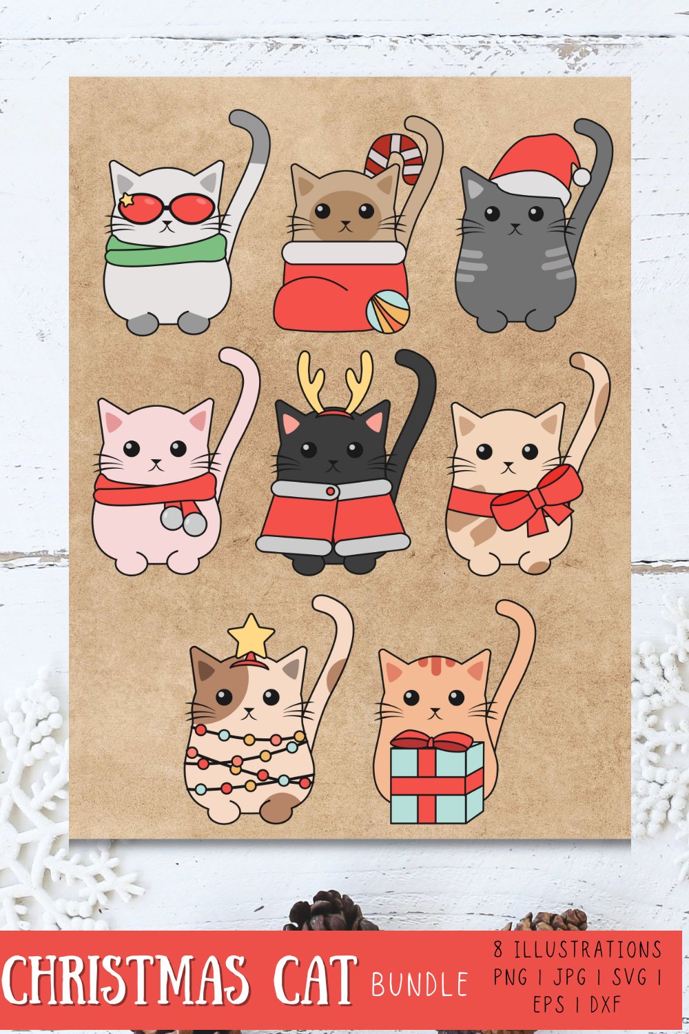 Christmas Cat Sublimation Design , Christmas Cat Clipart Set