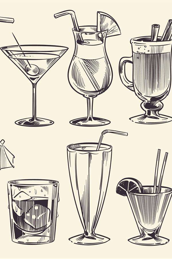 Hand drawn cocktails. Sketch cocktails and alcohol drinks, c
