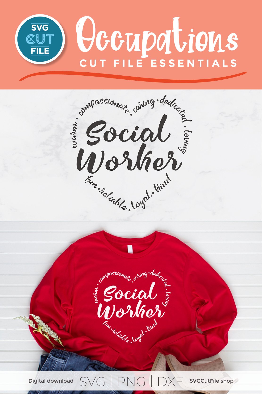 Social Worker SVG with heart and words