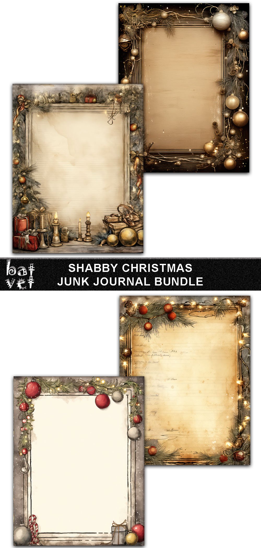 Shabby Christmas Junk Journal PNG Scrapbook Collage Design