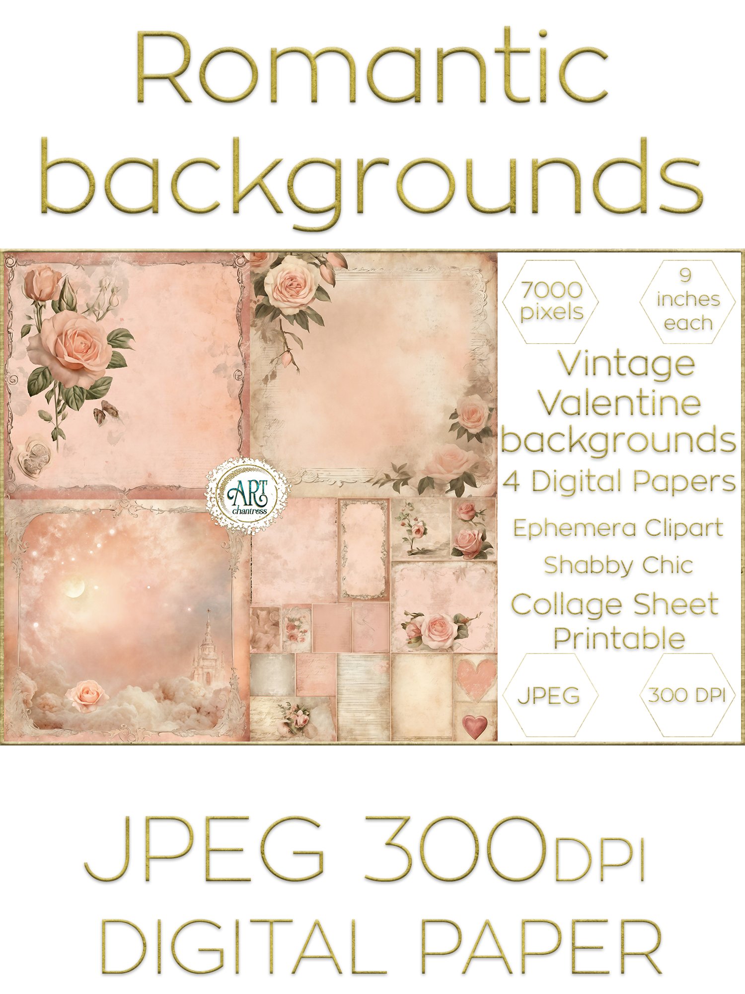 Vintage Valentine Digital Papers Romantic Pink (3000688)