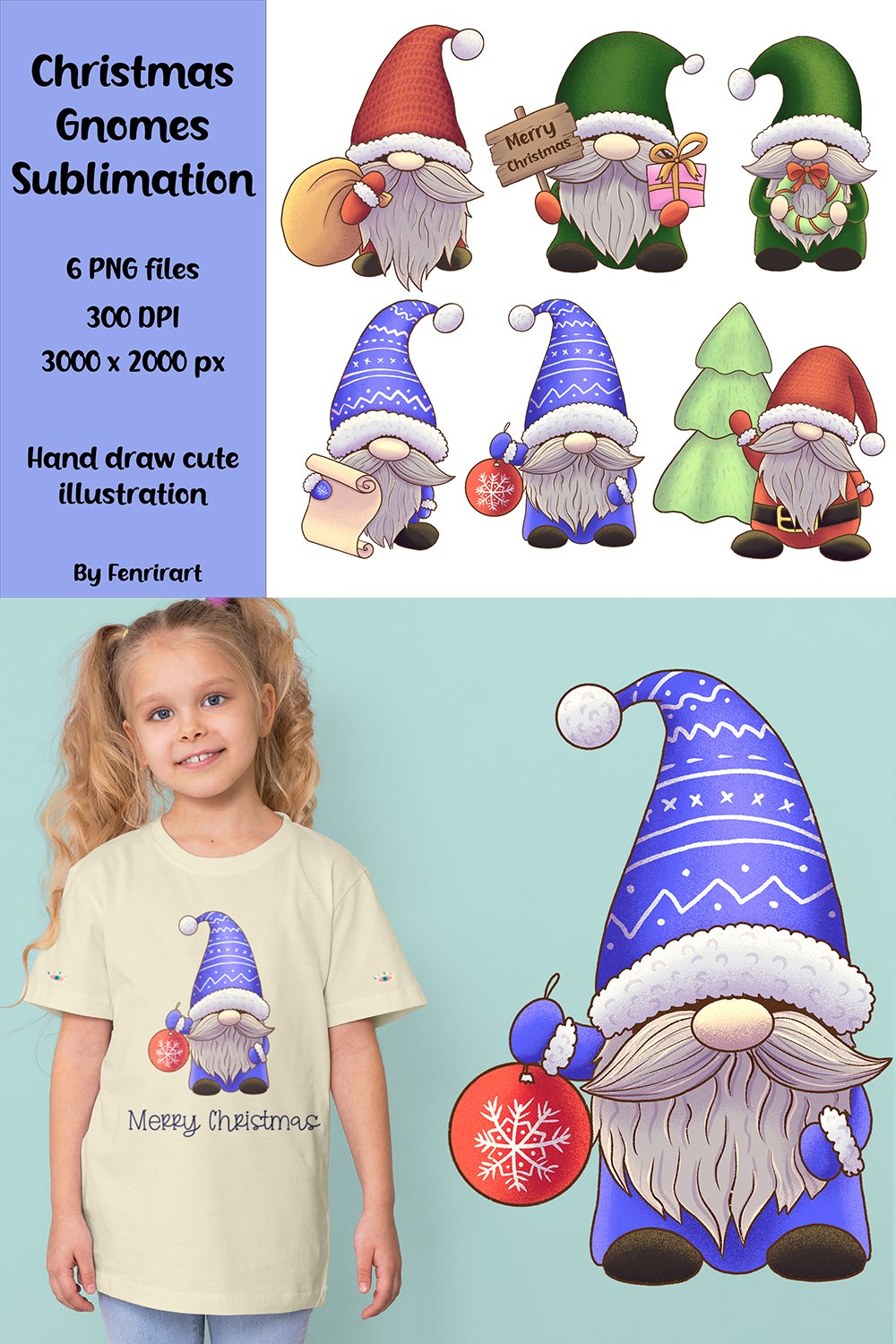 Merry Christmas Gnomes Sublimation Bundle. Holiday clipart