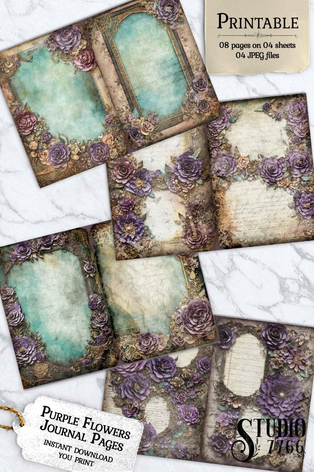 Purple Flowers Junk Journal Pages