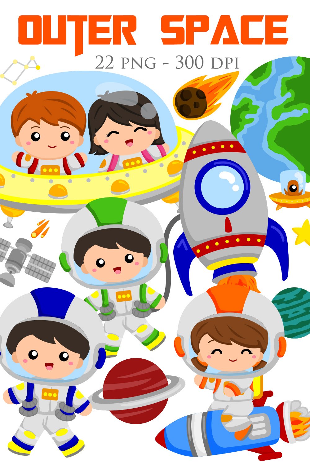 Outer Space Astronaut Rocket Planet Illustration Clipart