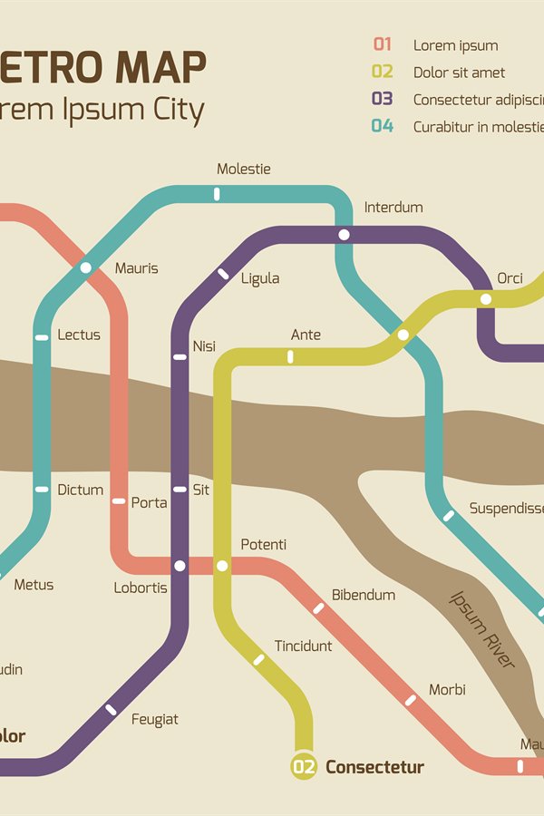 Vintage colors subway map vector concept