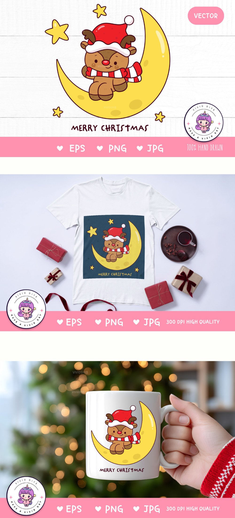 Cute Reindeer vector kawaii Christmas