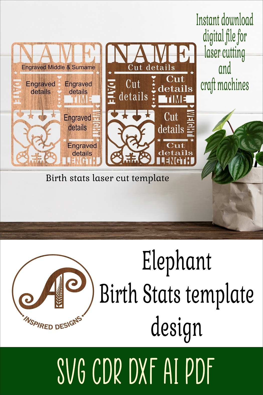 Elephant Baby stats, Birth plaque, announcement sign SVG