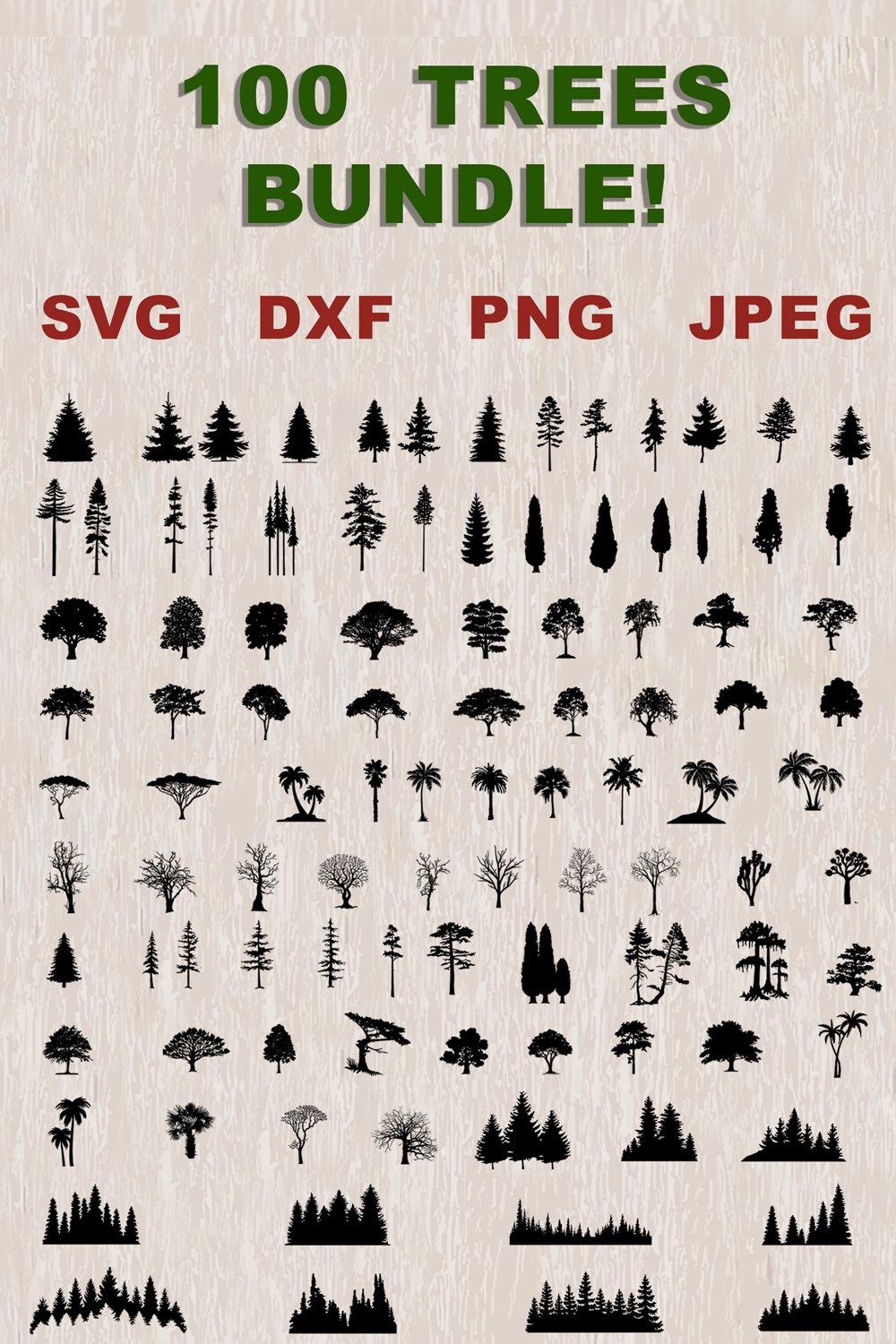 100 TREE SILHOUETTES DIGITAL DOWNLOAD