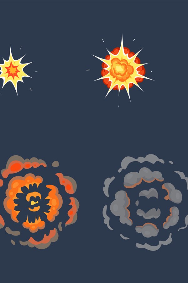 Cartoon explosion animation. Exploding effect frames, animat