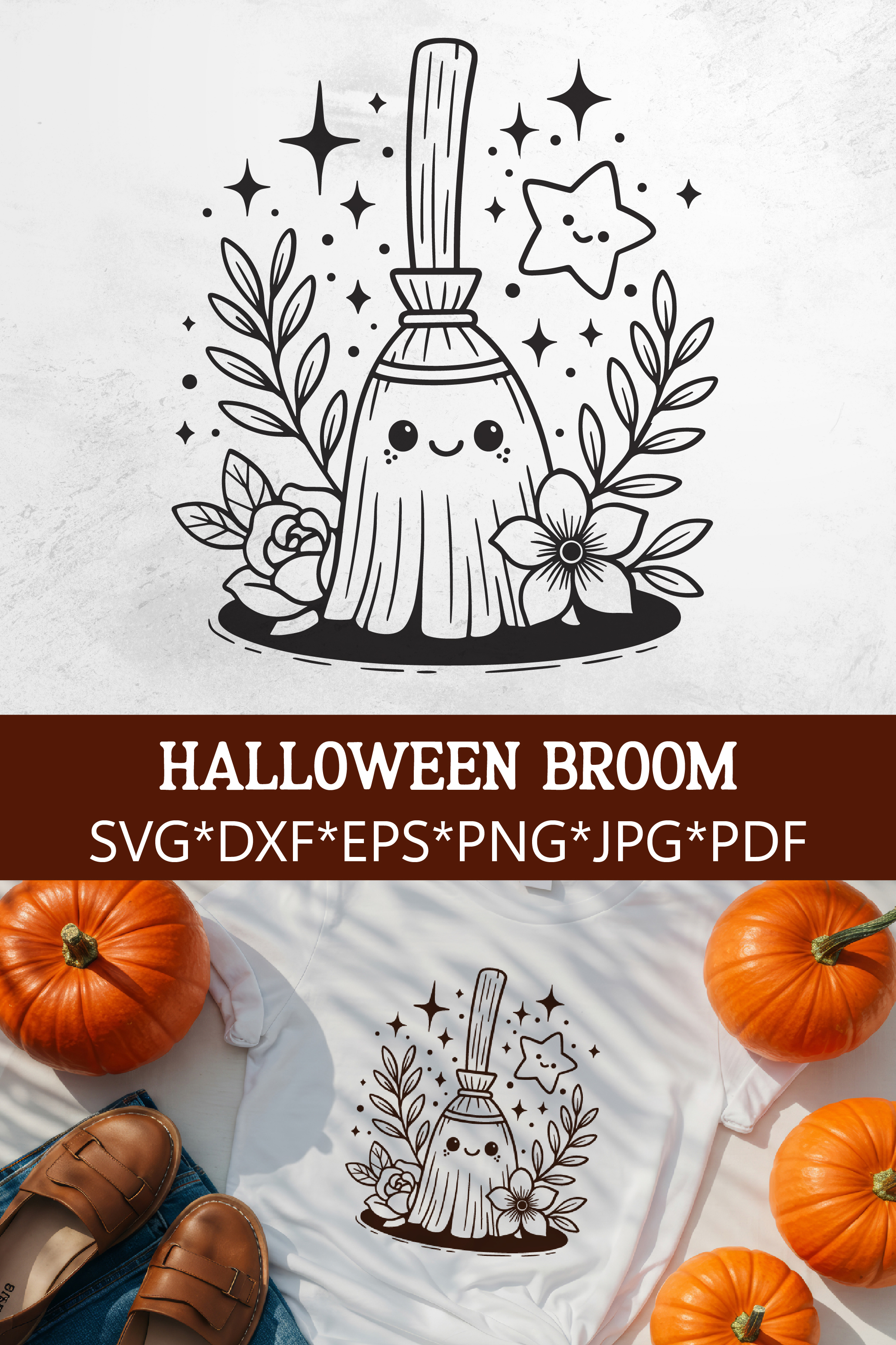 Cute Broom Halloween SVG Cut File| Kawaii Witch PNG Clipart
