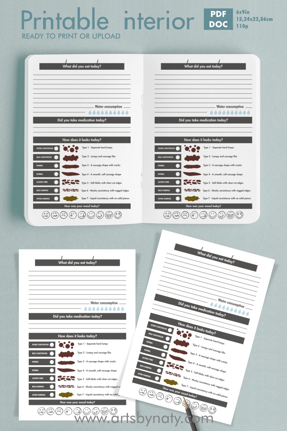Poop tracker and bowel movement journal.