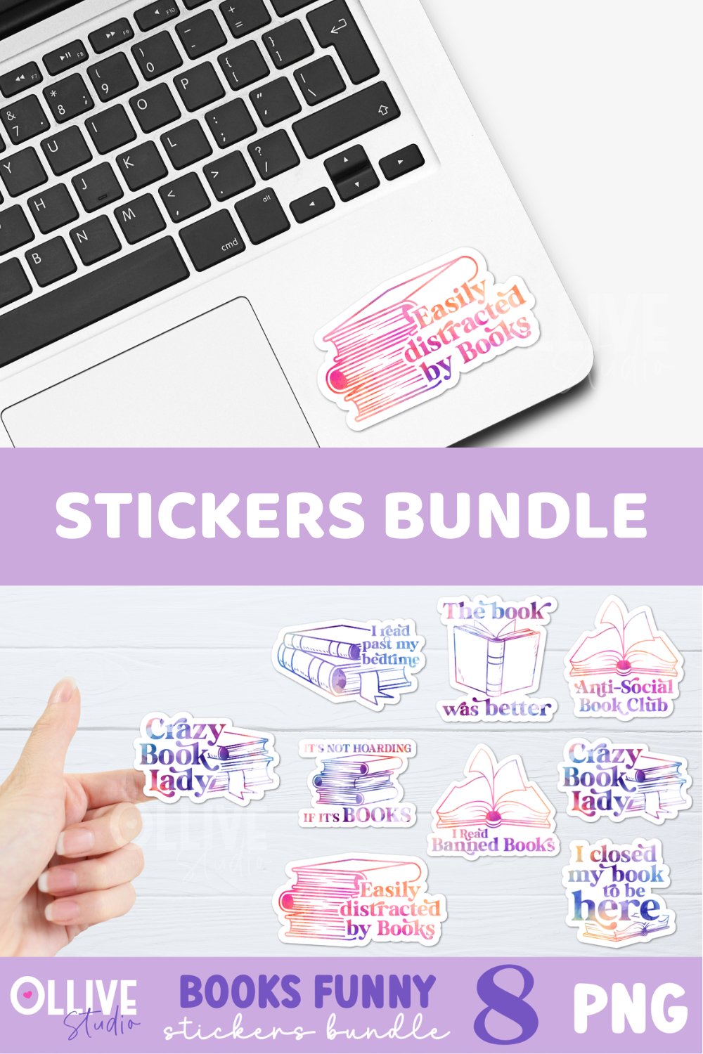Reading Stickers PNG Bundle | Books Funny Stickers PNG
