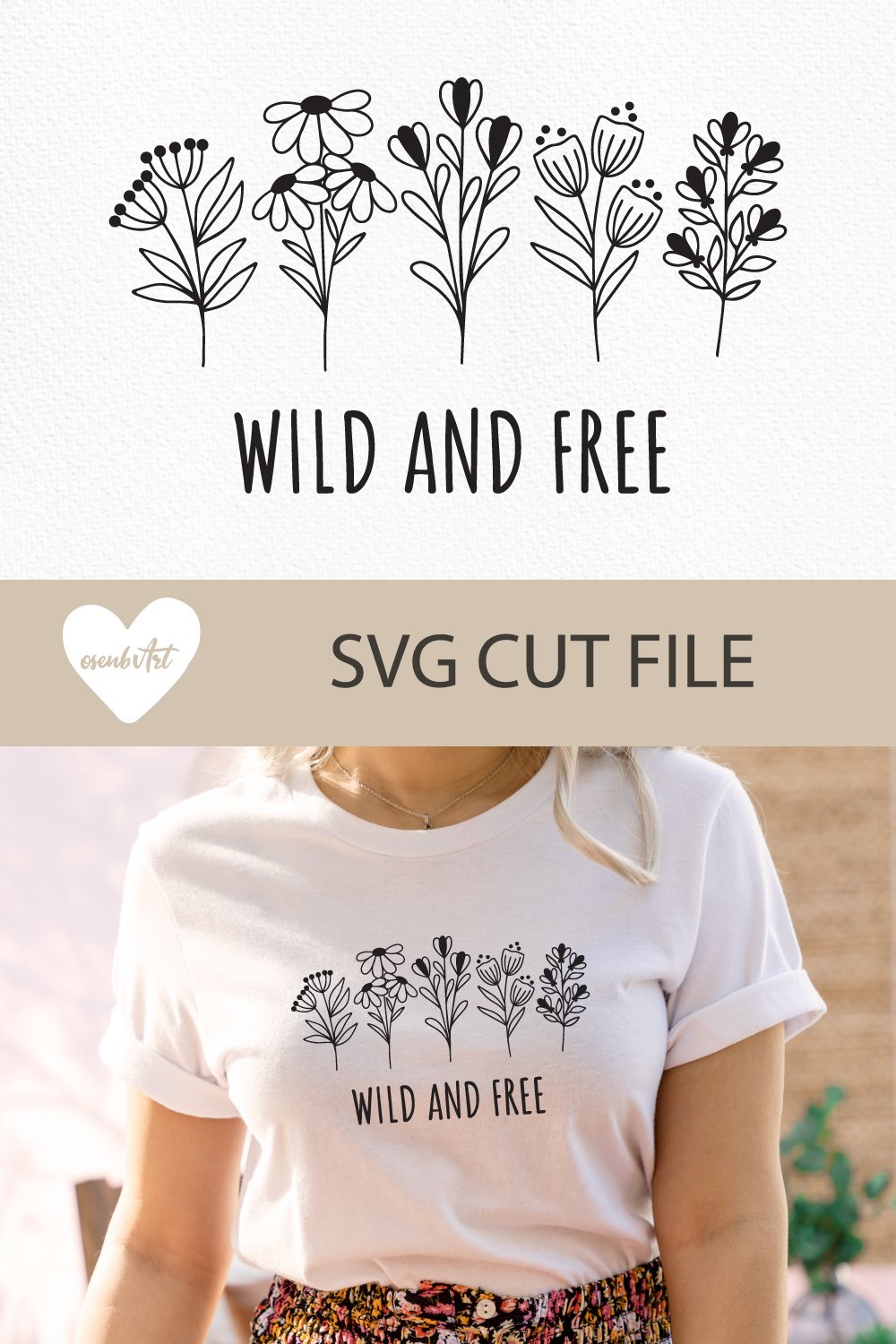 Wild and Free SVG, Wildflower SVG, Boho SVG, Floral SVG