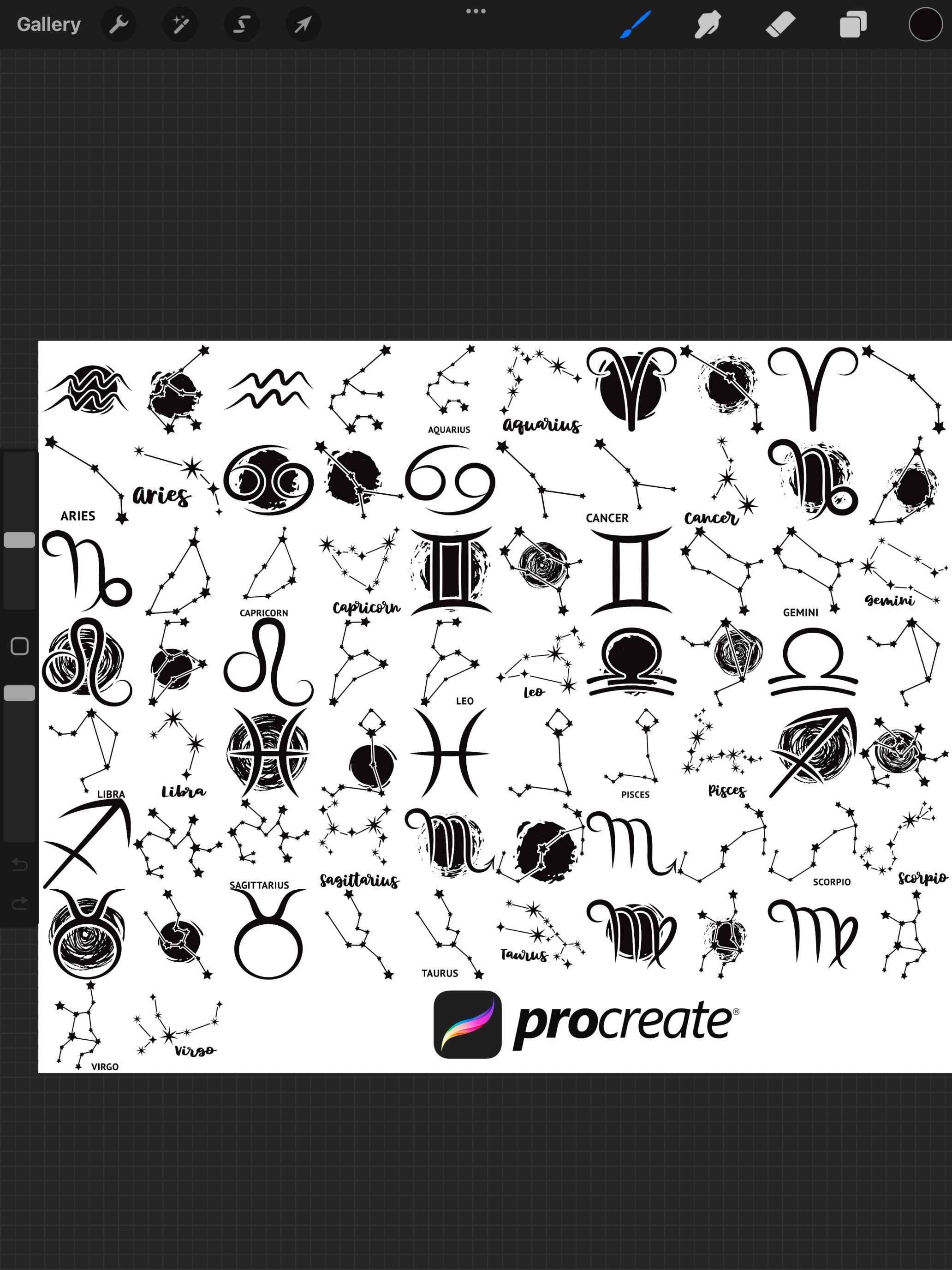 Zodiac Signs and Constellations Procreate Brush Stamps Set 2