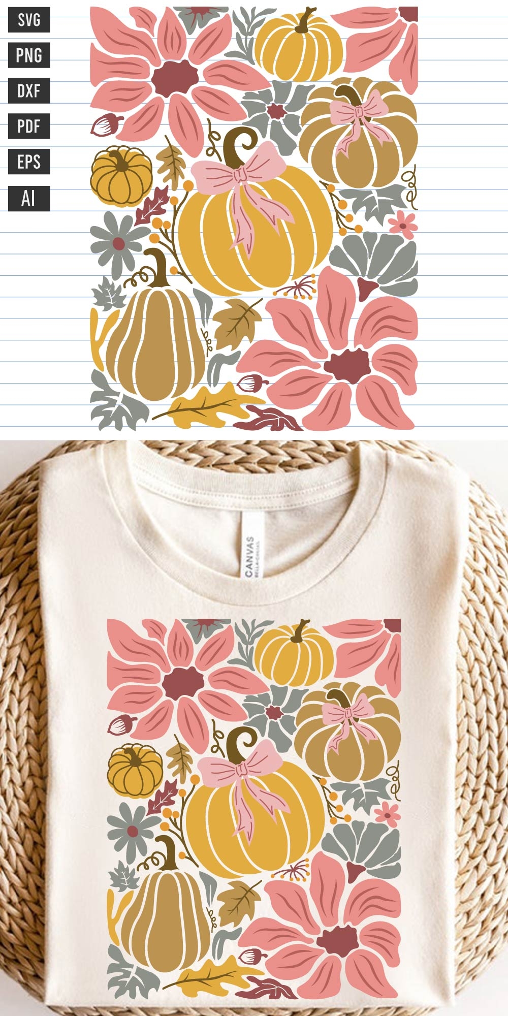 Boho Floral Fall SVG, Pumpkin Fall SVG, Boho Autumn SVG, PNG