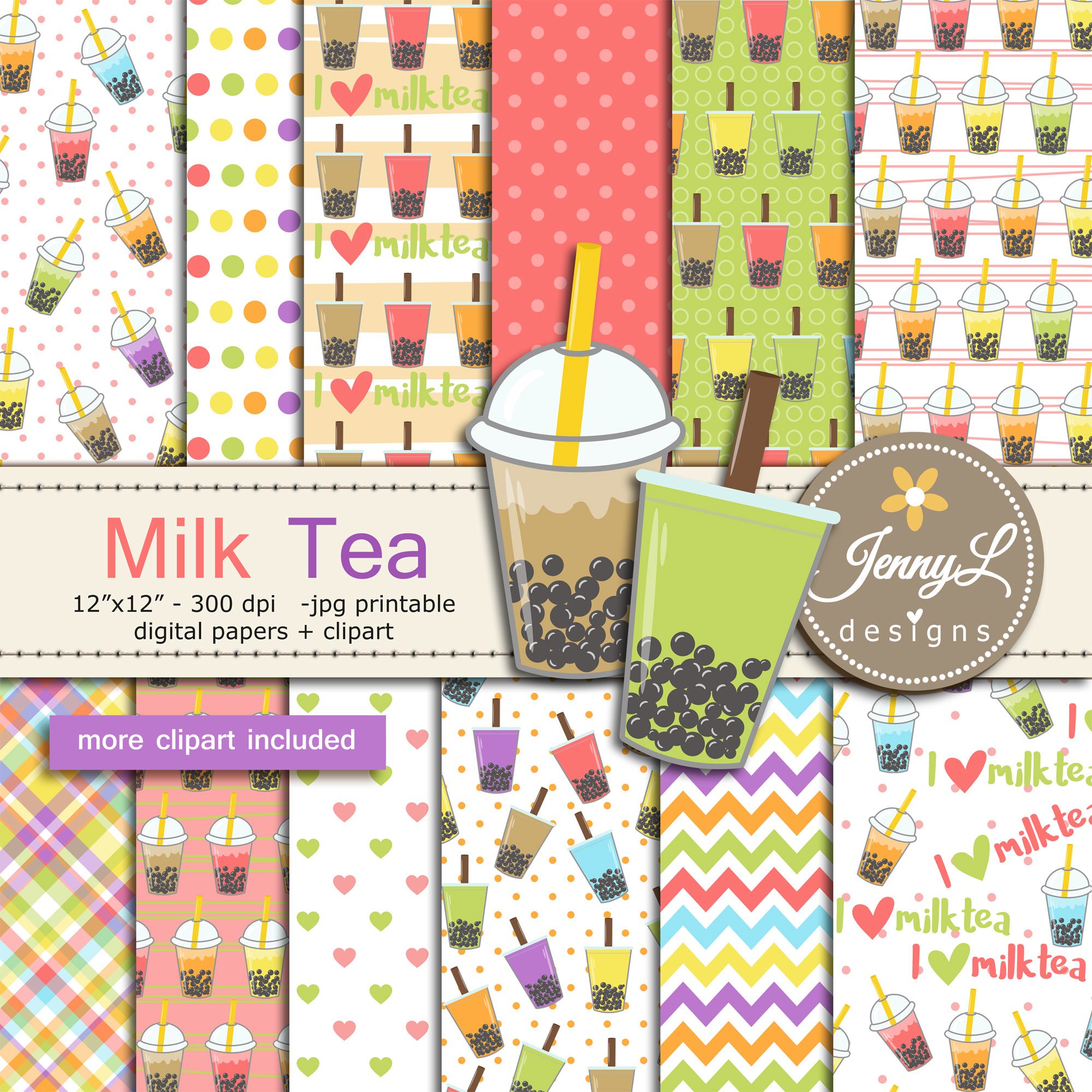 Milk Tea Digital Paper and Clipart