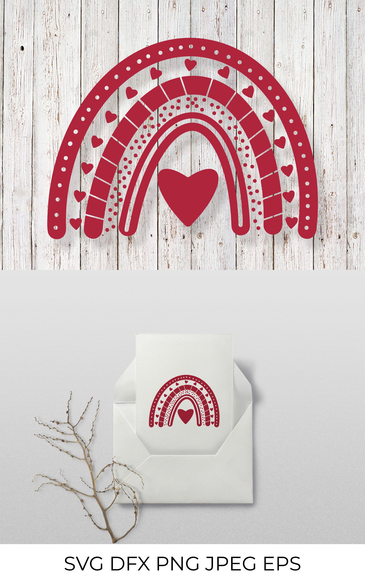 Boho Valentines Rainbow SVG. Valentines Day Clipart.