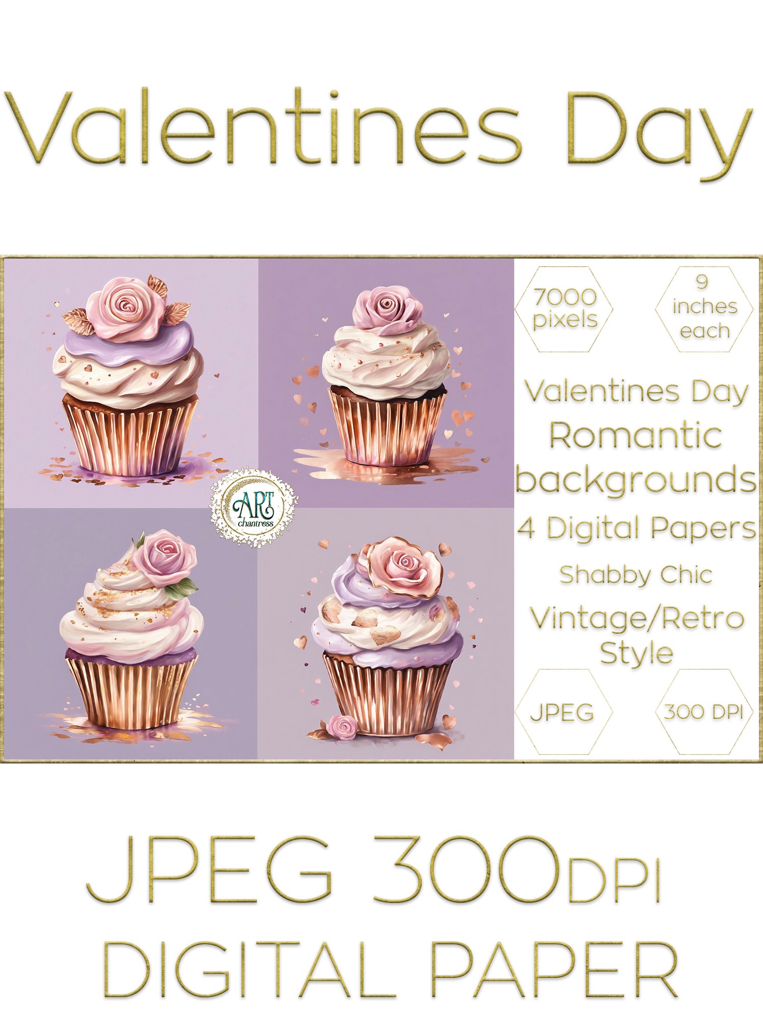 Valentines Day Cute Cupcake Digital Papers (3176269)