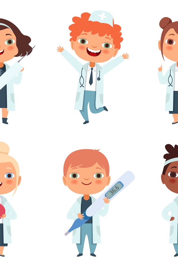 Doctor profession. Childrens in different poses