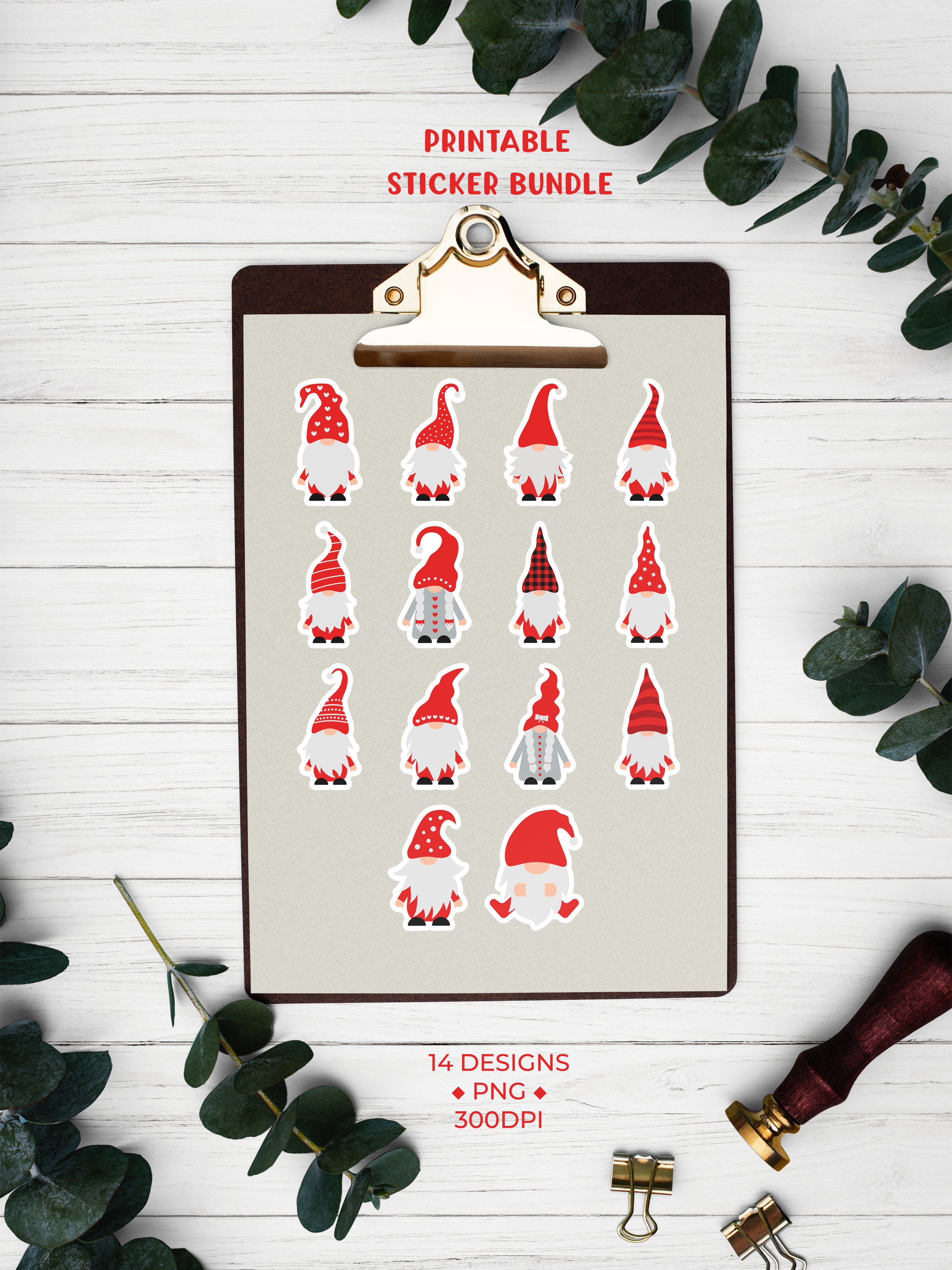 Gnome sticker bundle. Cute gnomes stickers (5070227)