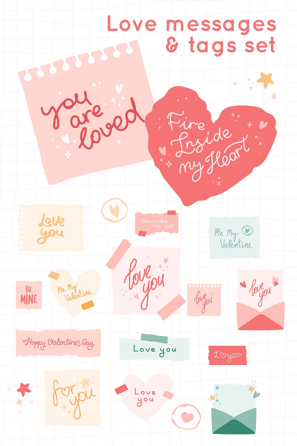 Love messages on paper, notes, letters, adhesive tapes