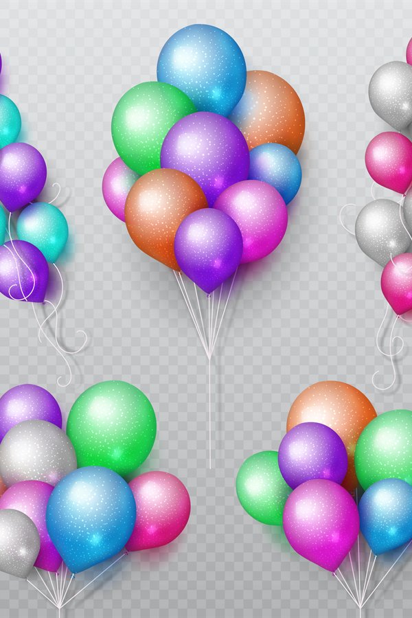 Color party flying balloons bunches isolated vector set