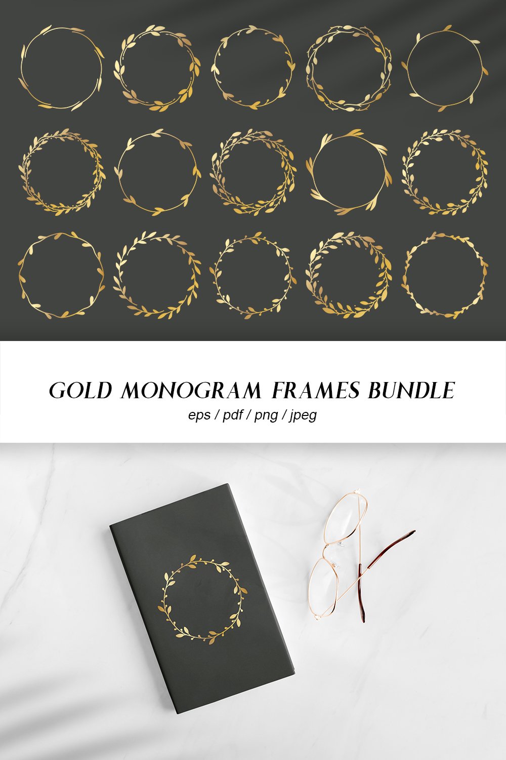 Gold monogram frames bundle. Glitter signs (1959576)