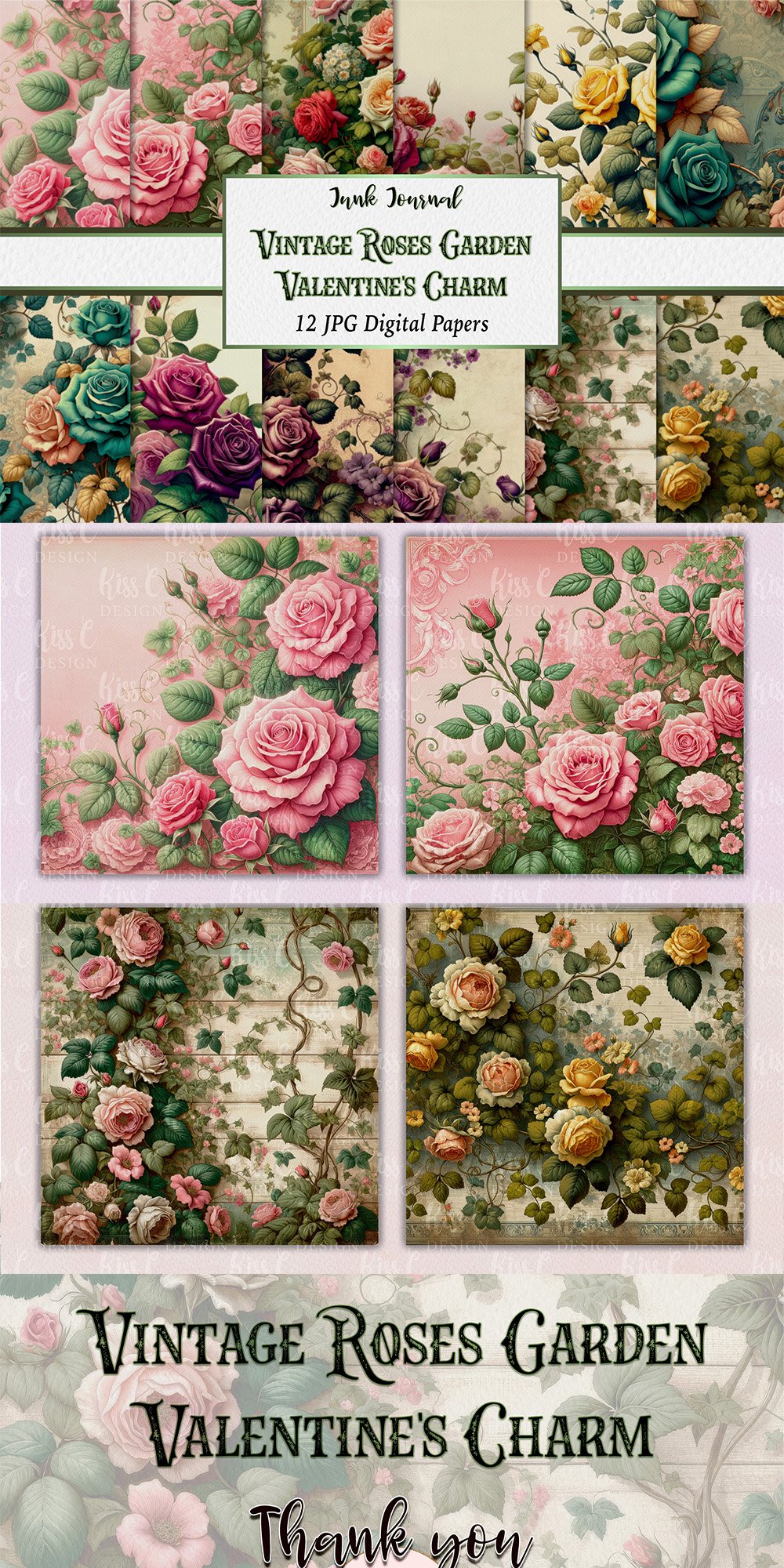 Victorian Rose Garden Valentine Background Digital Paper