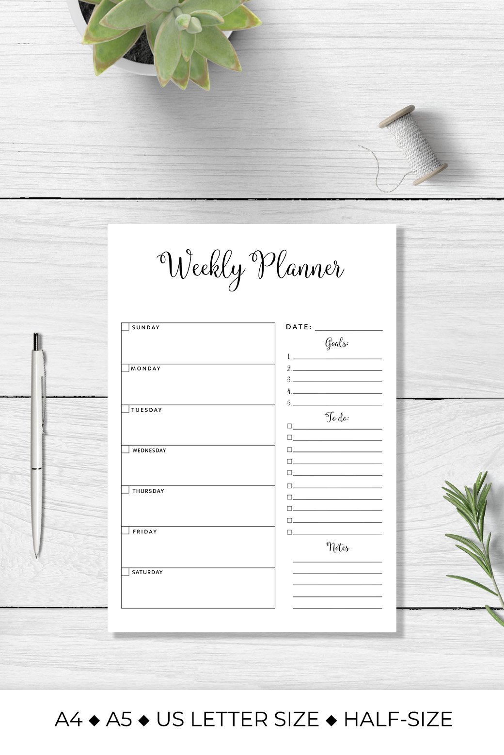 Weekly Planner Page. Planner inserts Printable.