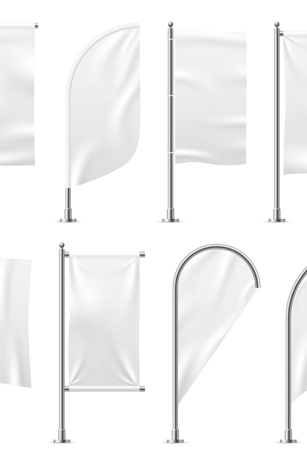 Beach flag. Template banner mockup white flags promotion eve