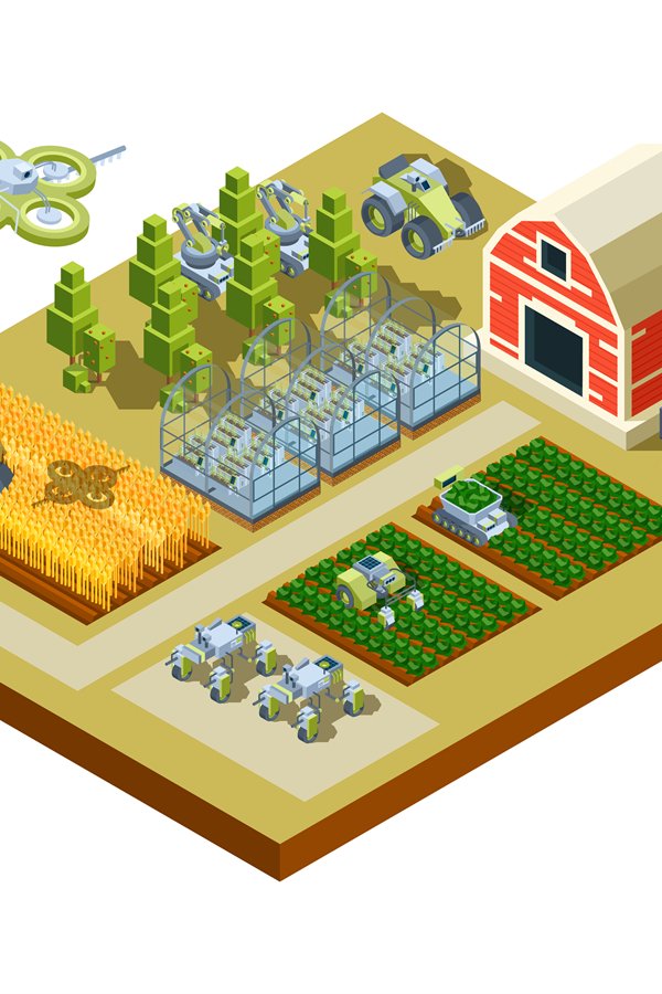 Smart farm buildings. Big household agriculture machinery fe