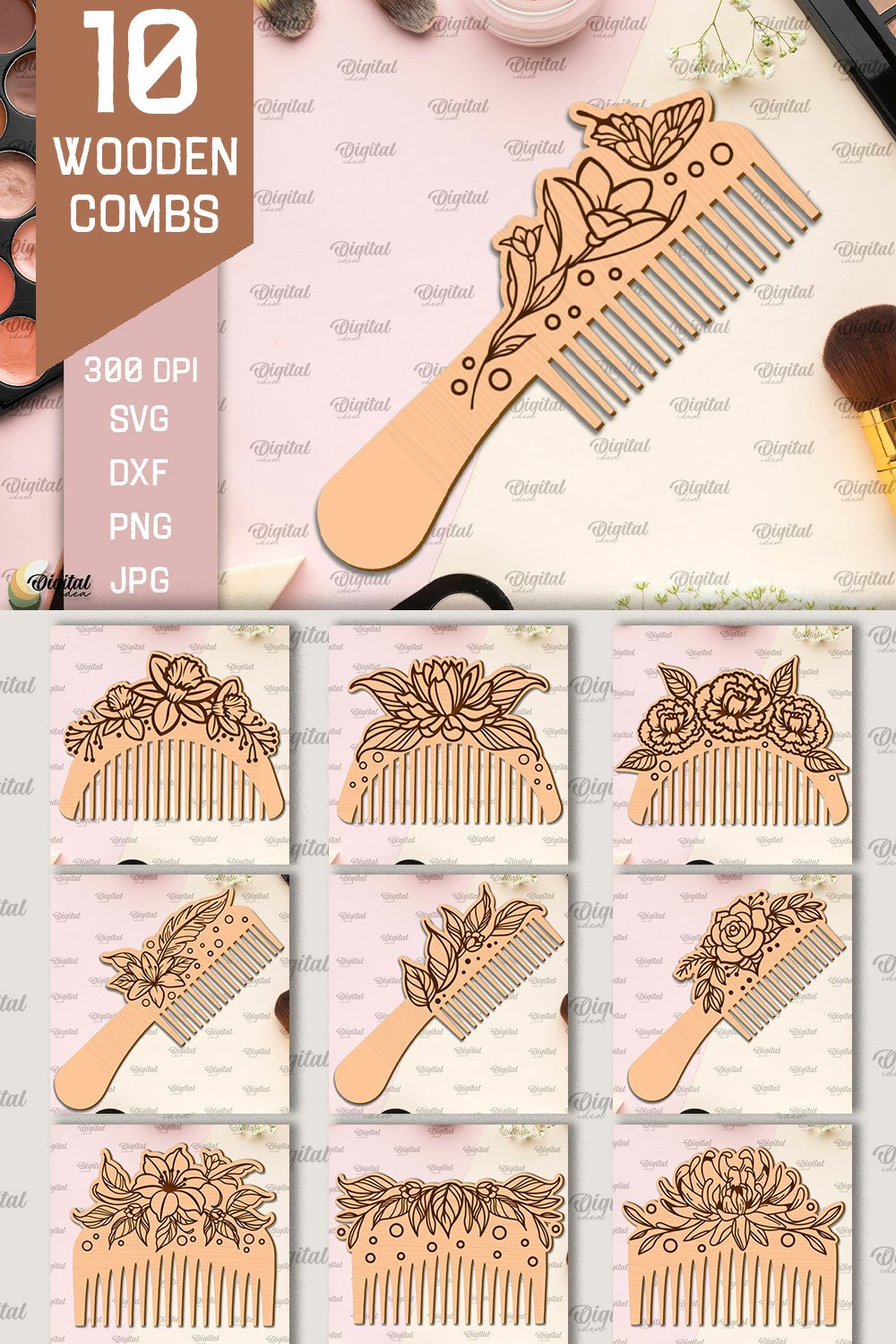Laser Cut Wooden Hair Combs SVG Bundle. Combs With Engraving
