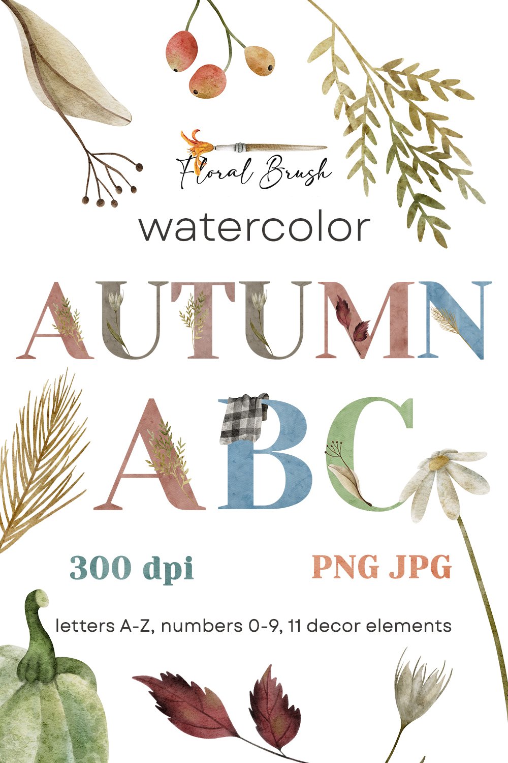 Watercolor Autumn ABC, Fall Letters, Alphabet Clipart