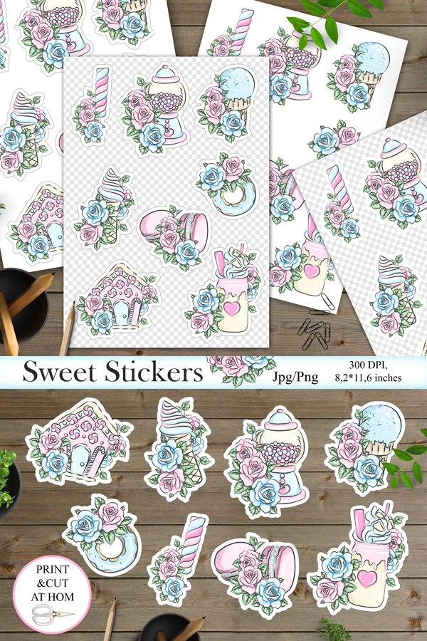 Sweets Stickers PNG | Printable Stickers Bundle PNG