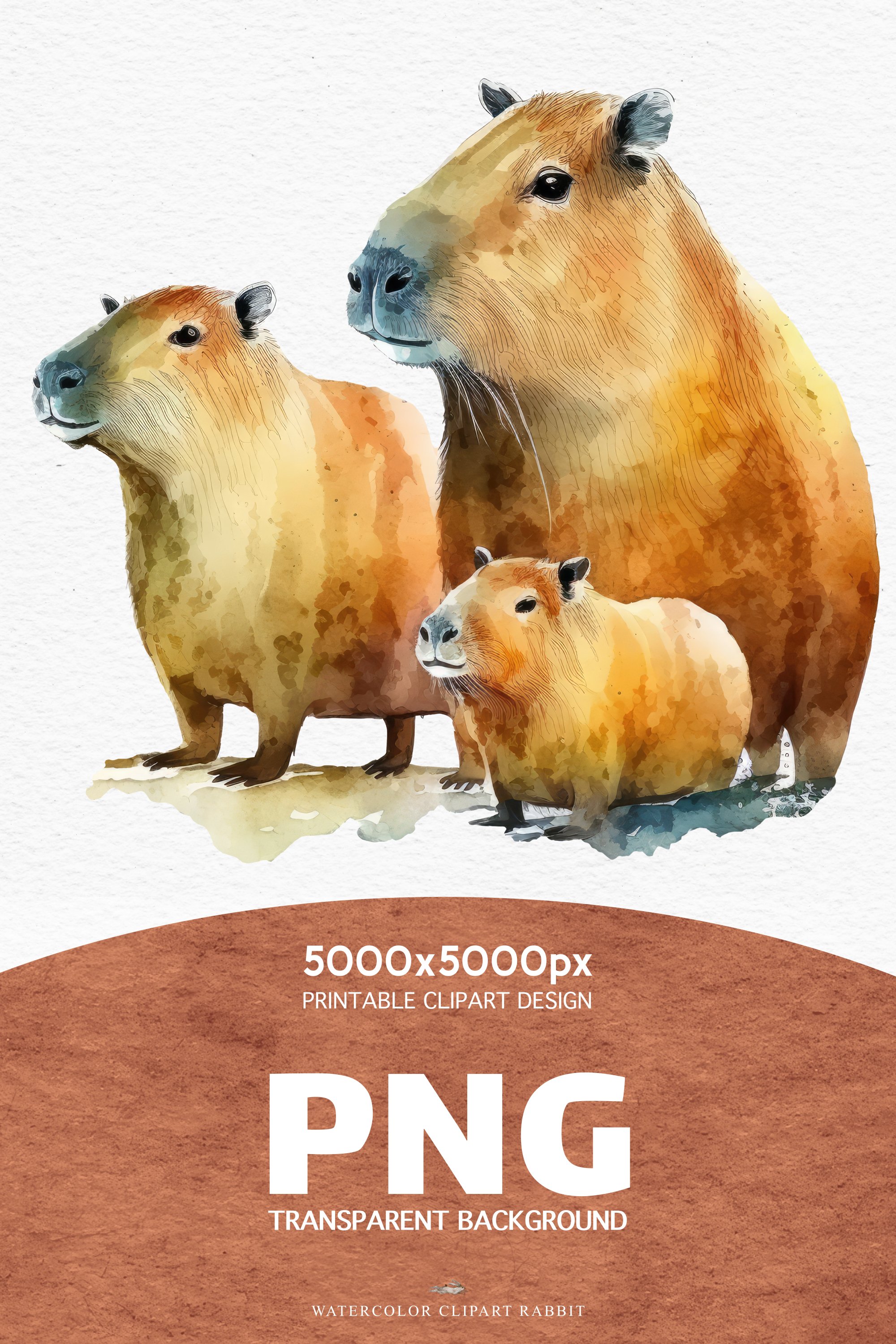 Watercolor Capybara Forest Animals Clipart PNG Illustration