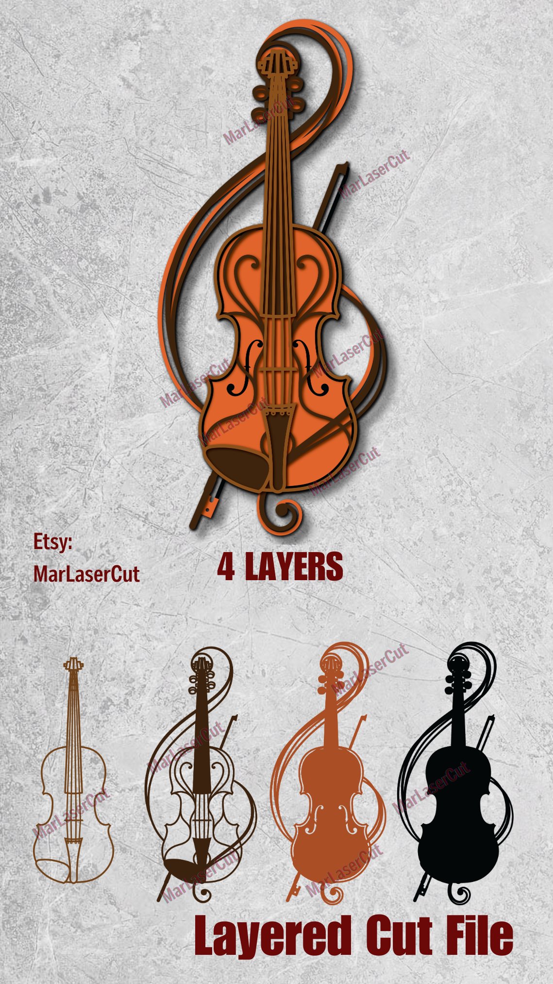 3D SVG Laser Cut Violin SVG Mandala Layered for wall art
