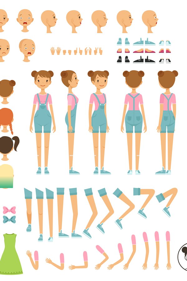 Young smile girl casual style. Mascot creation kit with diff