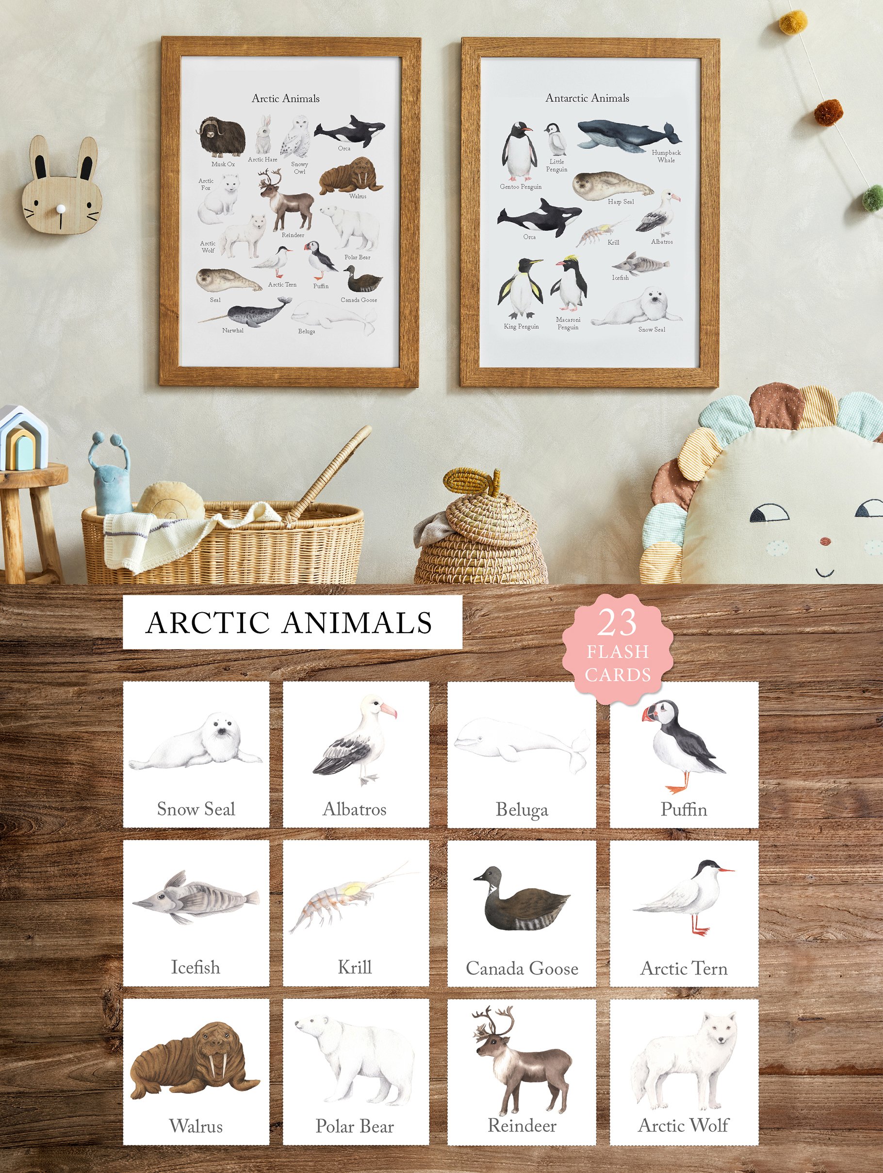 Arctic and Antarctic Animals Printables Posters and Cards