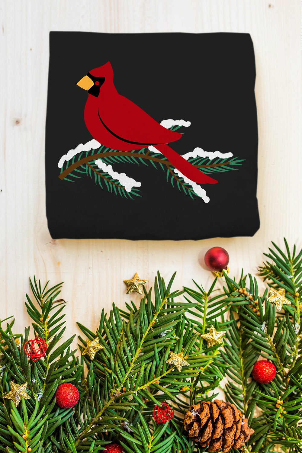 Winter Cardinal on Pine Branch SVG File