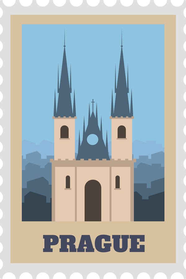 Paper post stamp with prague sightseeing, old castle