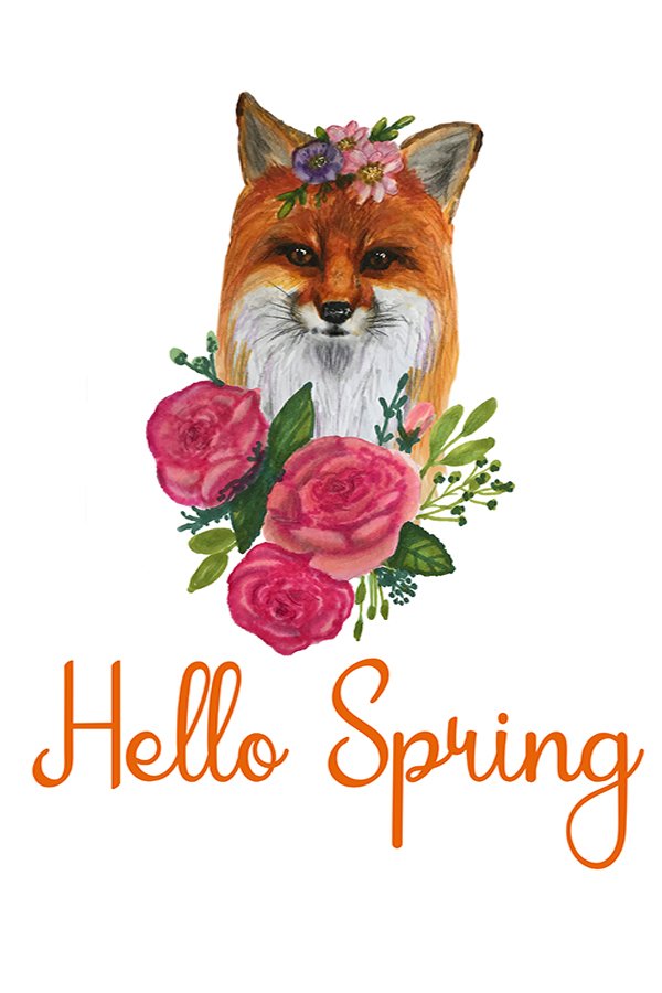 Cute fox with flowers, Hello spring, PNG sublimation
