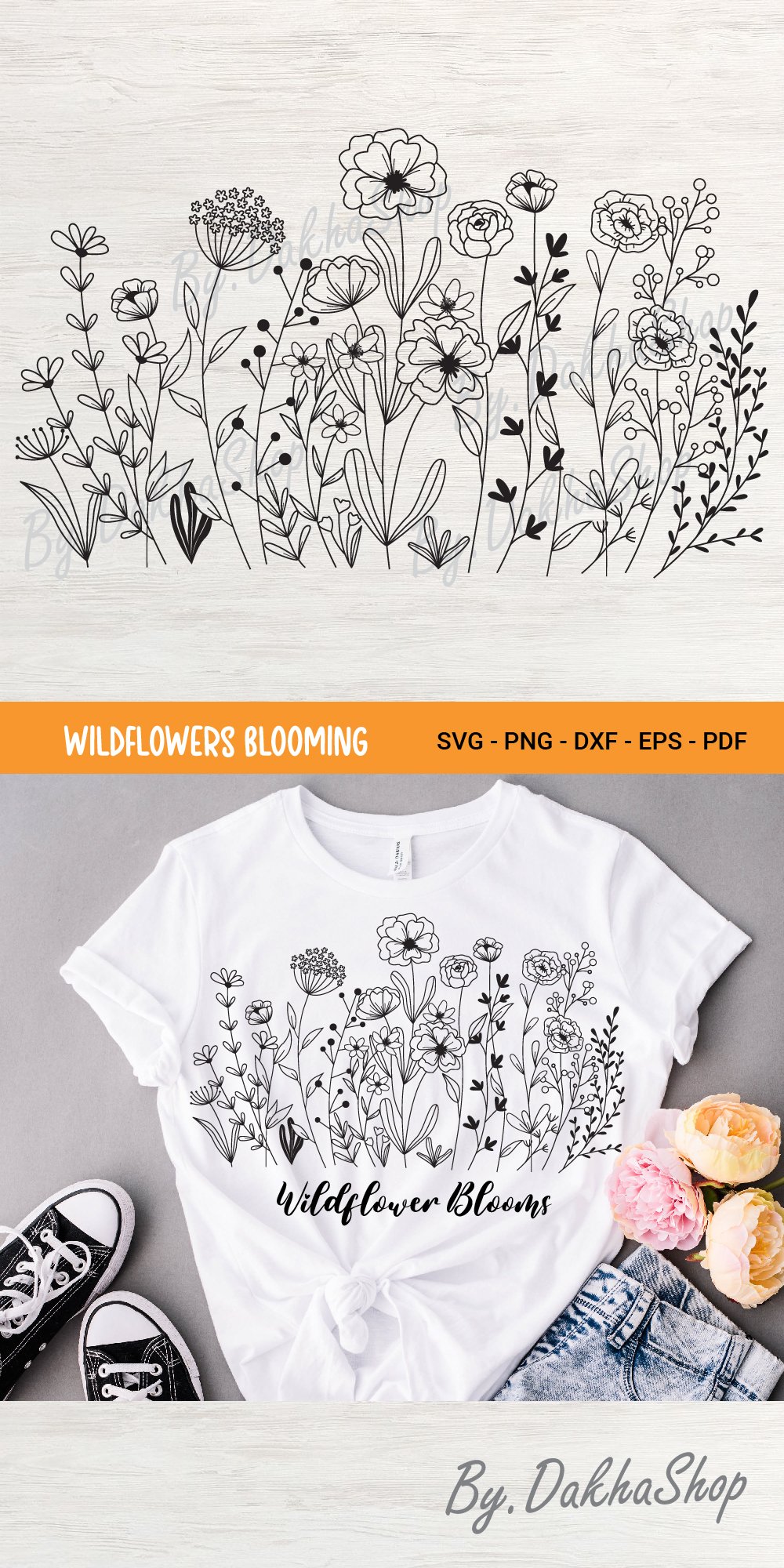 Blooming Wildflower svg, Flower Garden Svg, Botanical Svg.