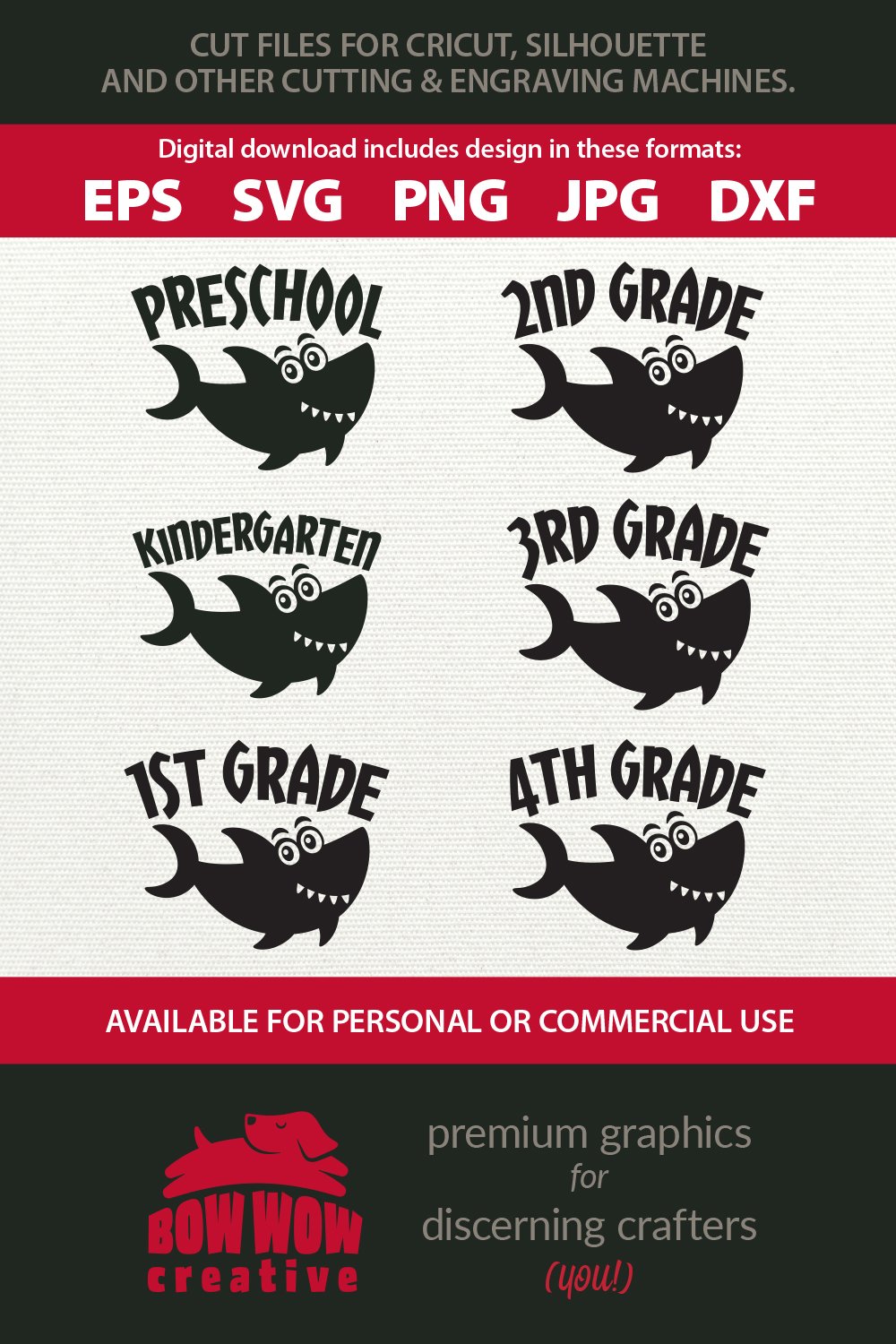 School Shark bundle - SVG, EPS, JPG, PNG, DXF cutting files