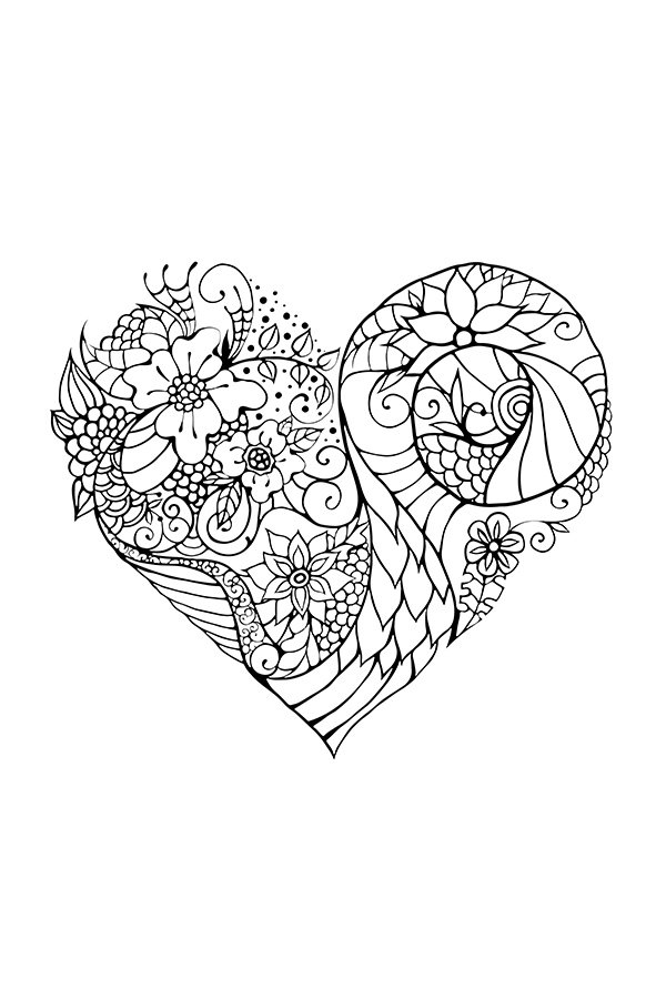 Zentangle inspired floral heart coloring page (809214)