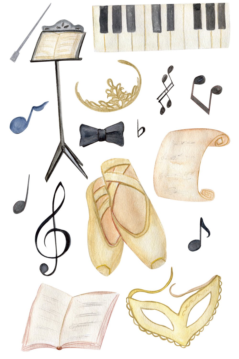 Watercolor theater clipart, Music notes png, School clipart