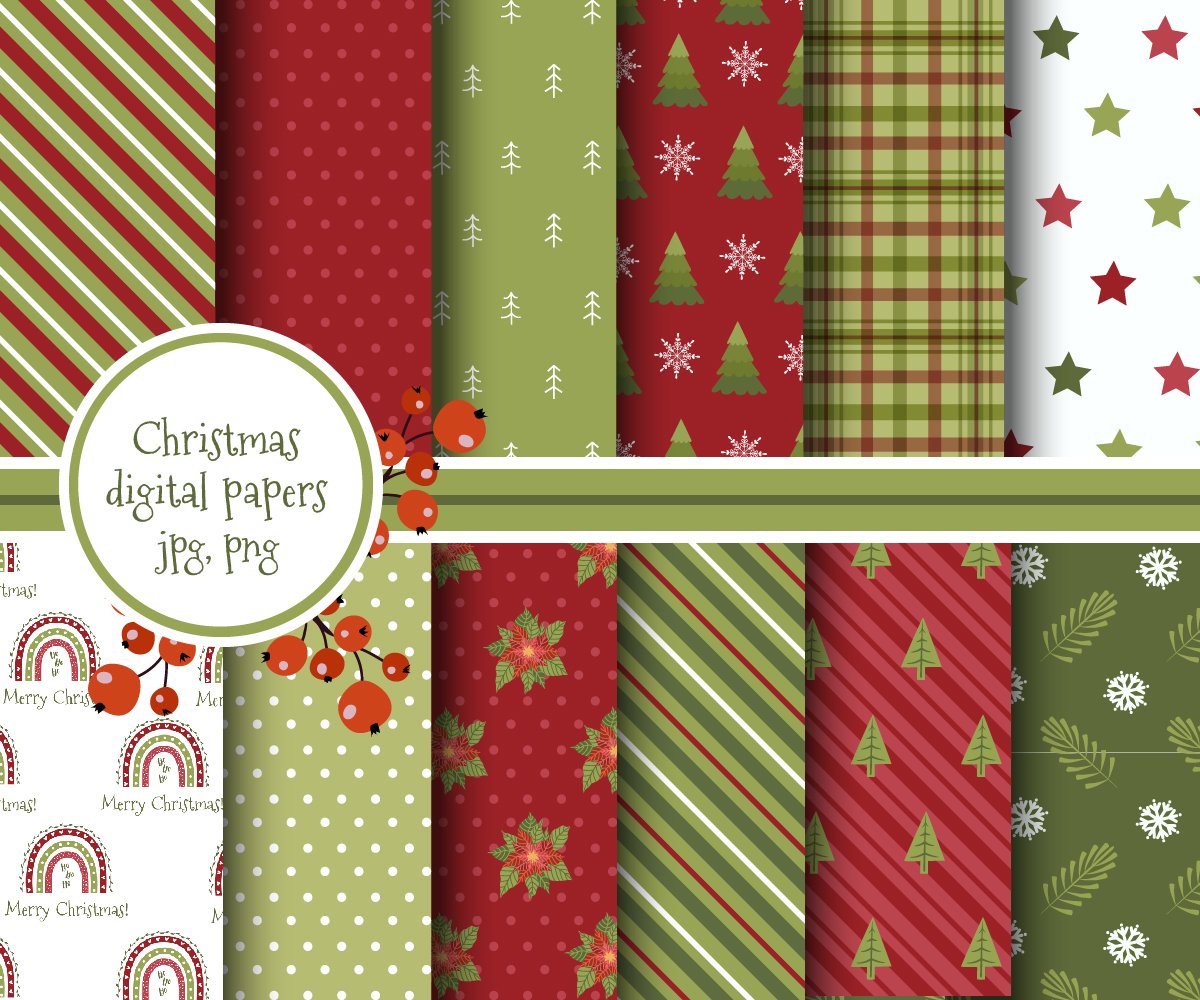 Christmas red and greens digital paper pack